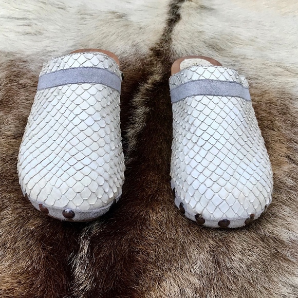 Devi Kroell | Shoes | Devi Kroell Ivory Anacondasuede Wood Clogs Sz 37 ...